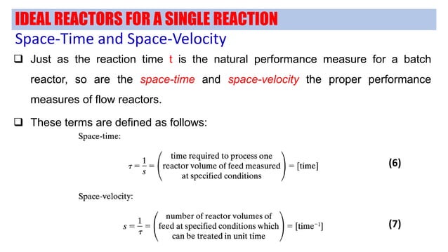 Space time and Space velocity, CSTR | PPTX | Chemistry | Science