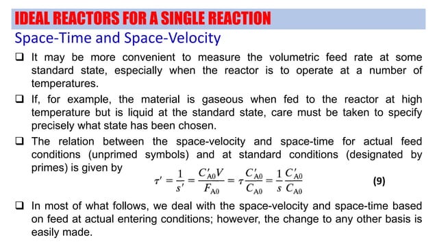 Space time and Space velocity, CSTR | PPTX | Chemistry | Science