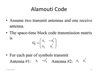 Space time coding in mimo | PPTX