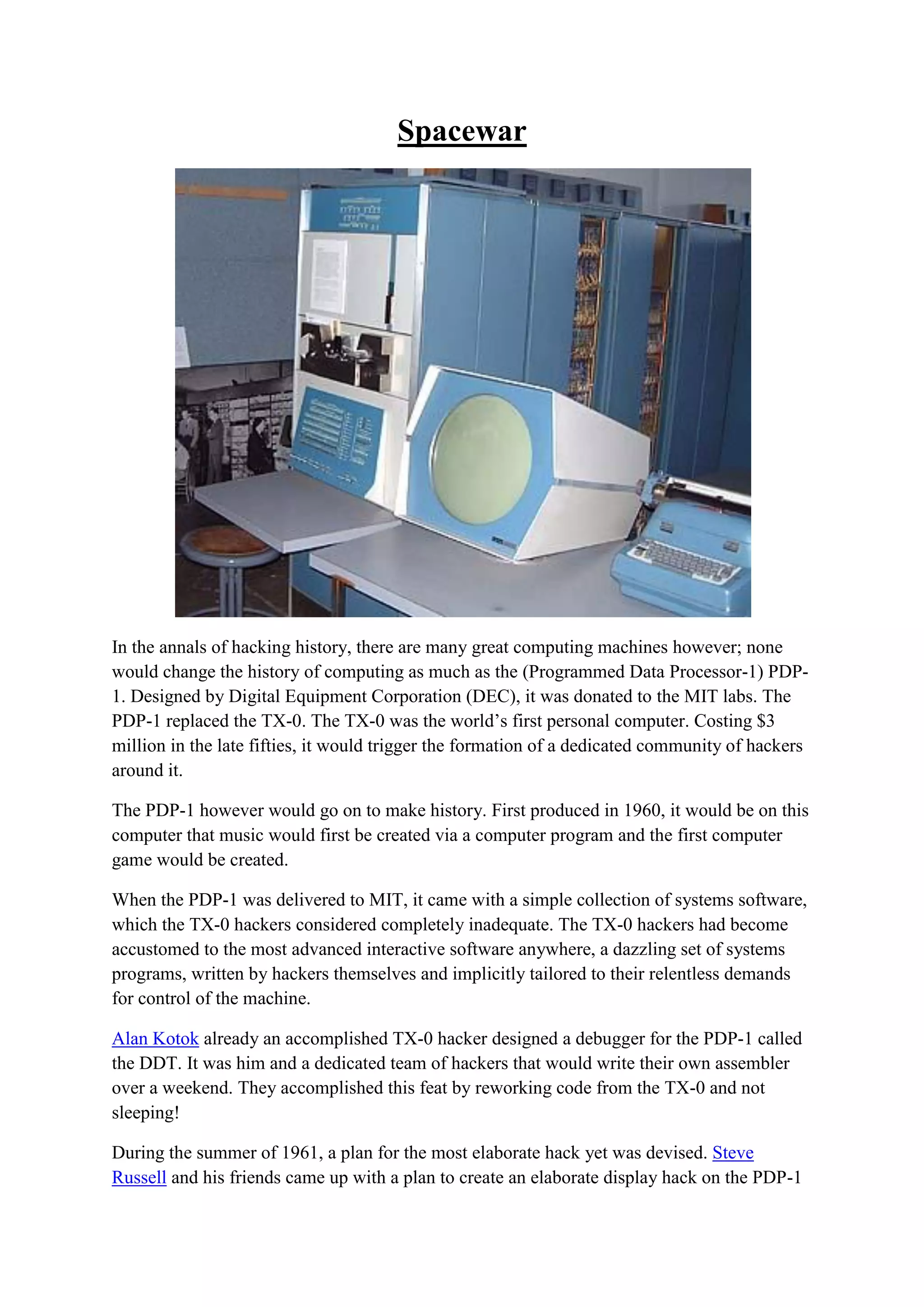 Spacewar | PDF | Computing | Technology & Computing