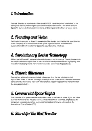 SpaceX: Pioneering the Future of Space Exploration | PDF
