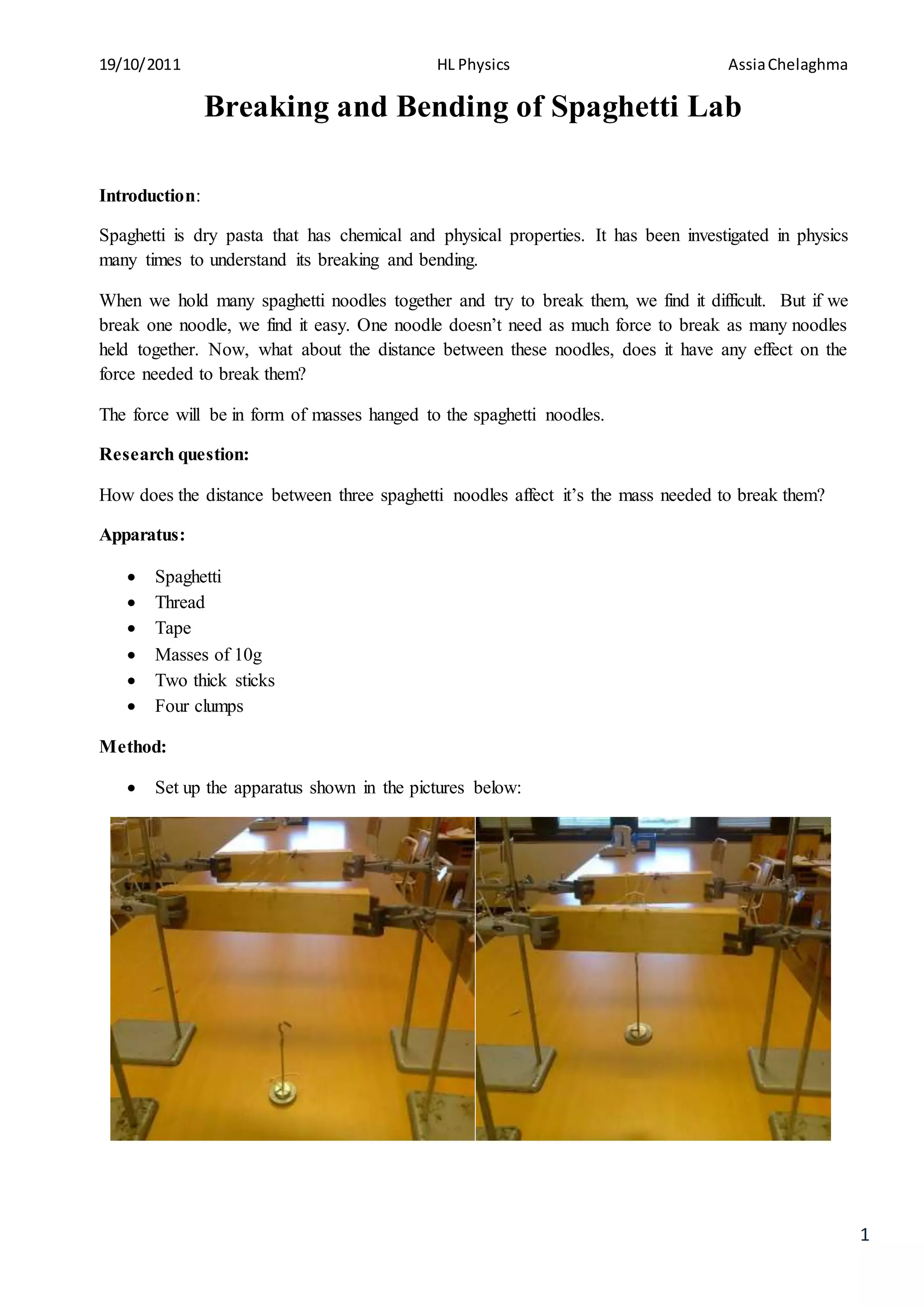 IA Spaghetti lab using force IB Physics HL | DOCX