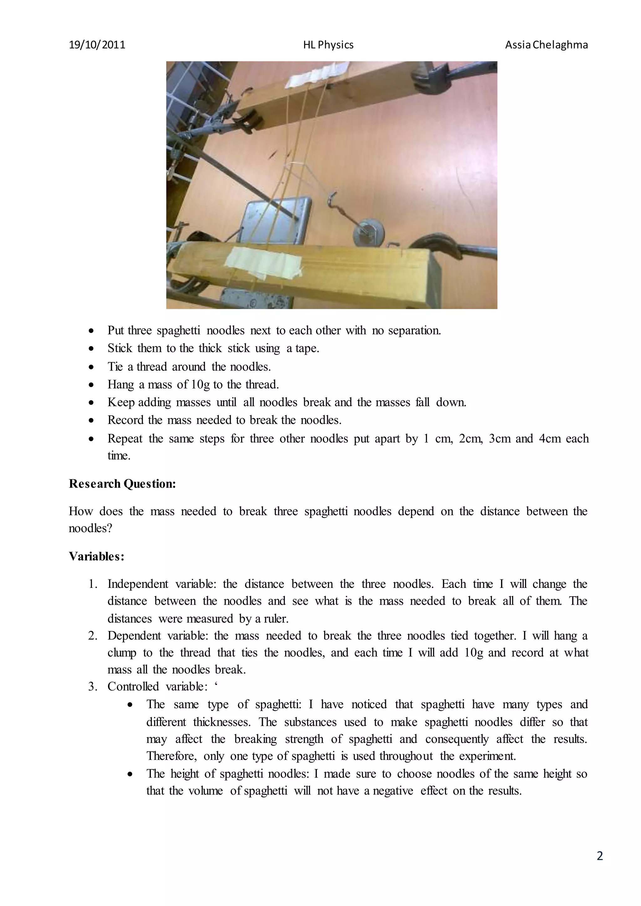 IA Spaghetti lab using force IB Physics HL | DOCX