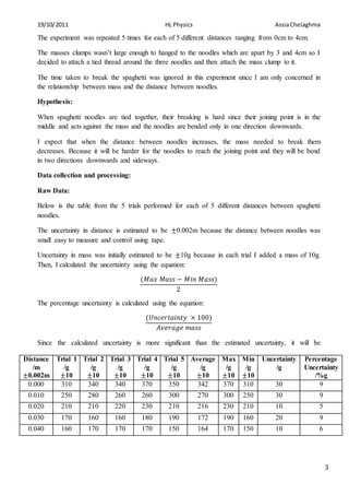 IA Spaghetti lab using force IB Physics HL | PDF