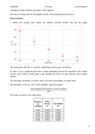 IA Spaghetti lab using force IB Physics HL | DOCX