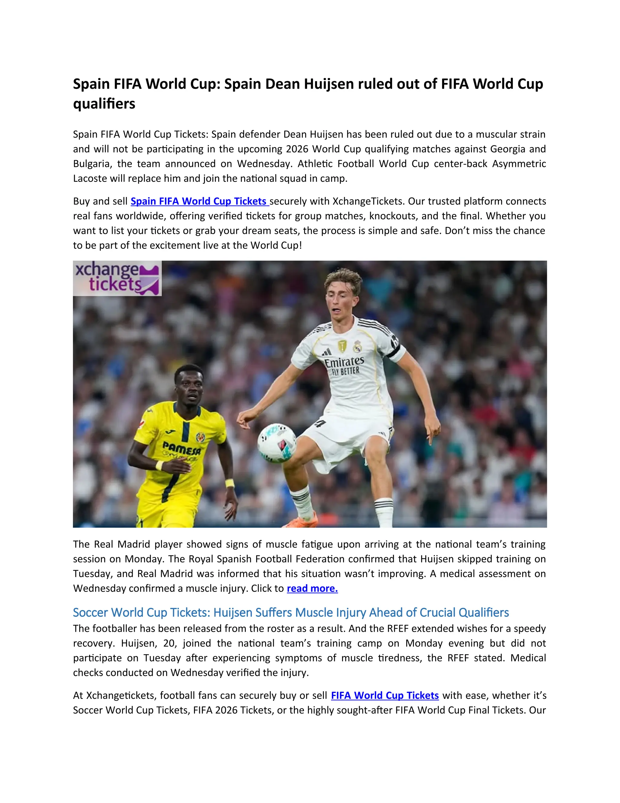 Spain FIFA World Cup Spain Dean Huijsen ruled out of FIFA World Cup ...