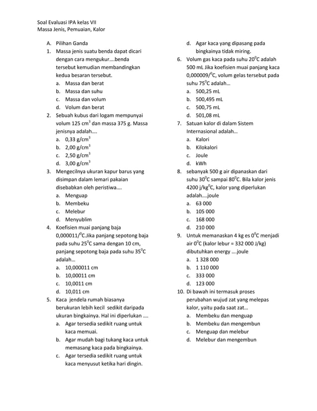 Soal evaluasi ipa kelas vii | PDF