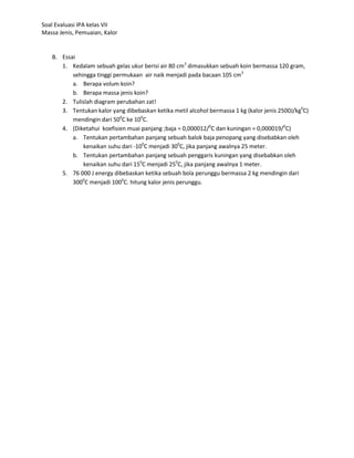 Soal evaluasi ipa kelas vii | DOCX