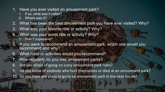 Topic: Amusement Parks-Speaking Questions for Warm-ups | PPT