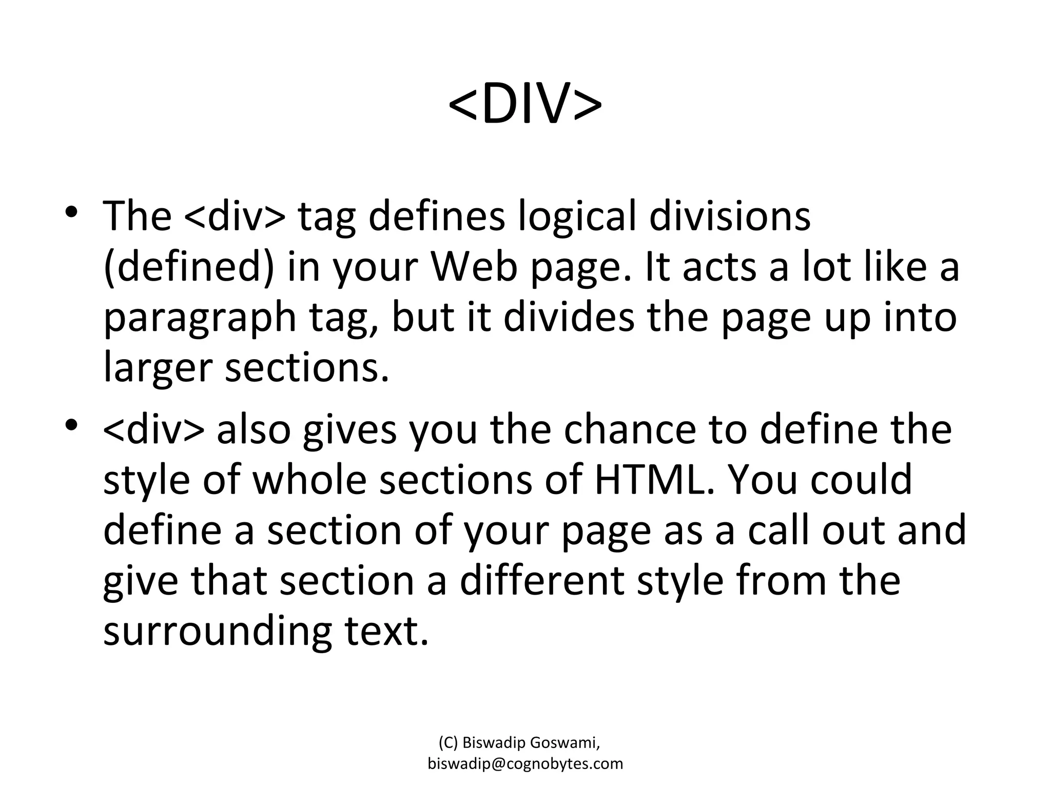 Span and Div tags in HTML | PPT