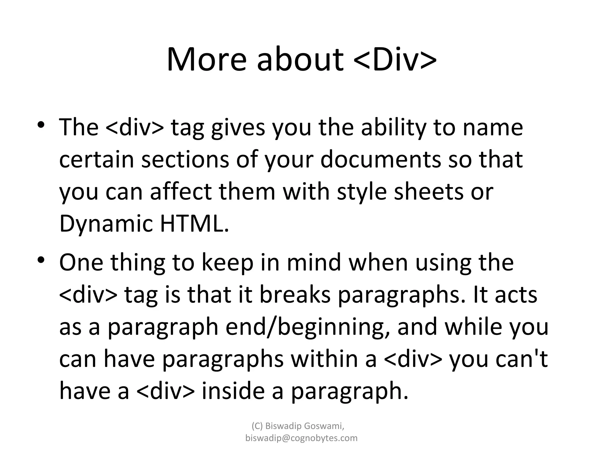 Span and Div tags in HTML | PPT