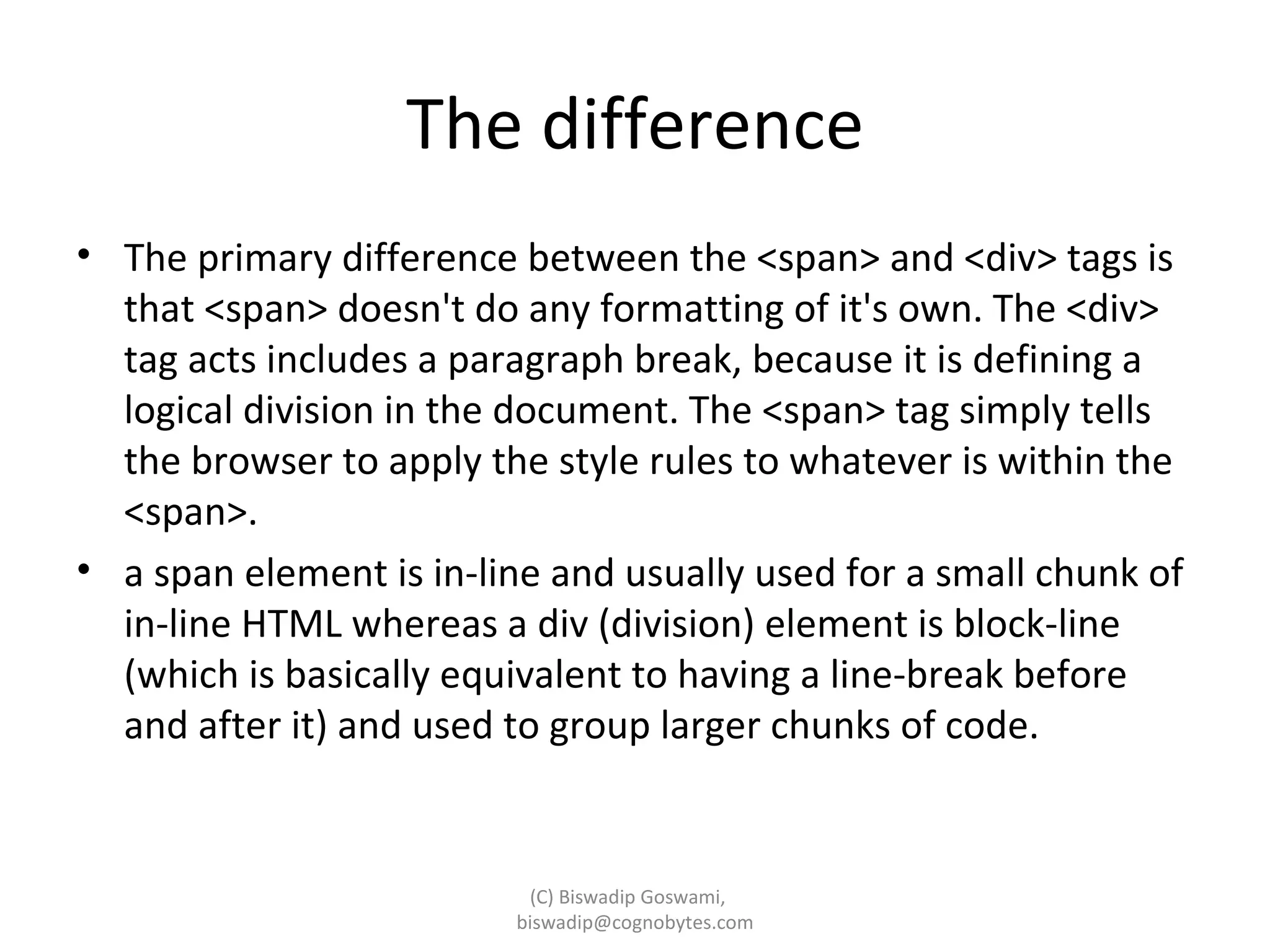 Span and Div tags in HTML | PPT