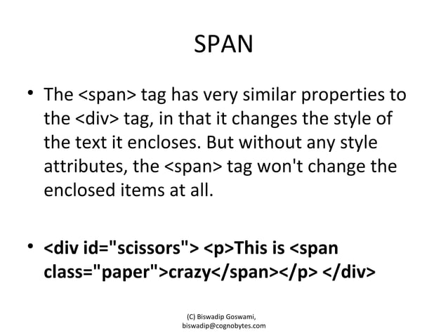 Span and Div tags in HTML | PPT