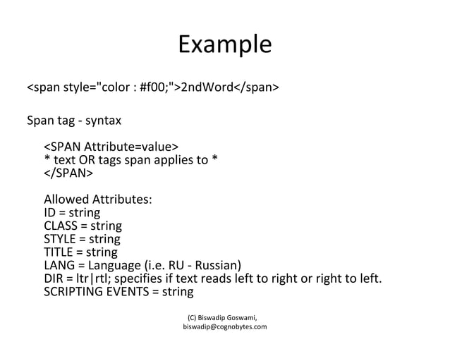 Span And Div Tags In Html Ppt