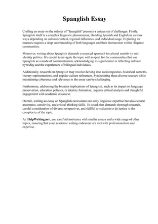 Spanglish Essay. Dabney S. Lancaster Community College | PDF