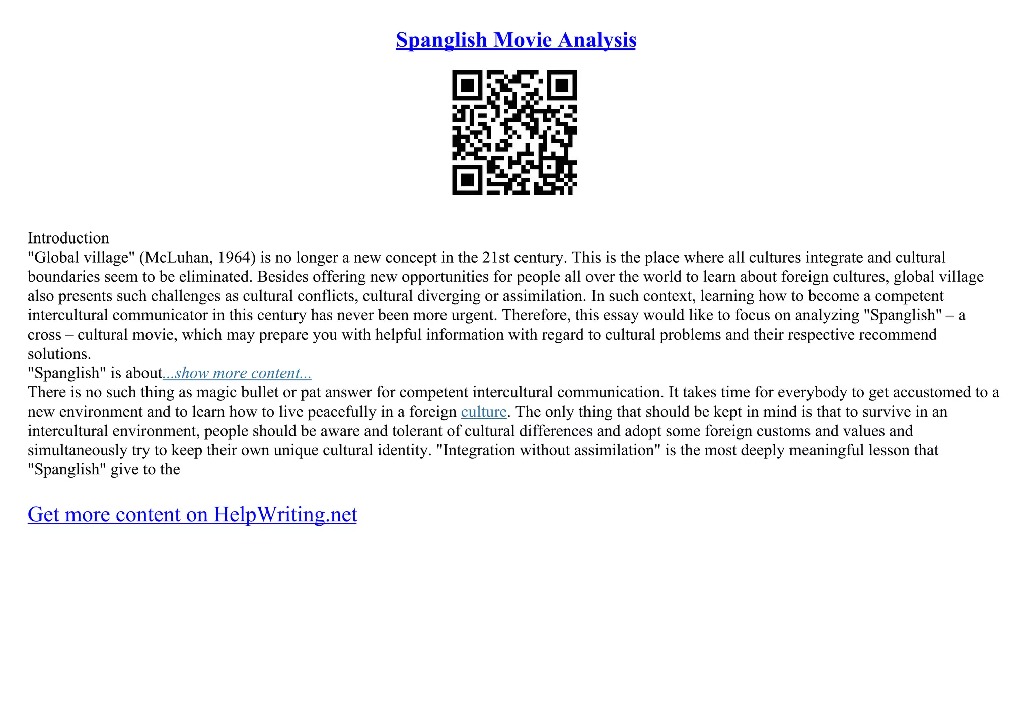 Spanglish Movie Analysis | PPT