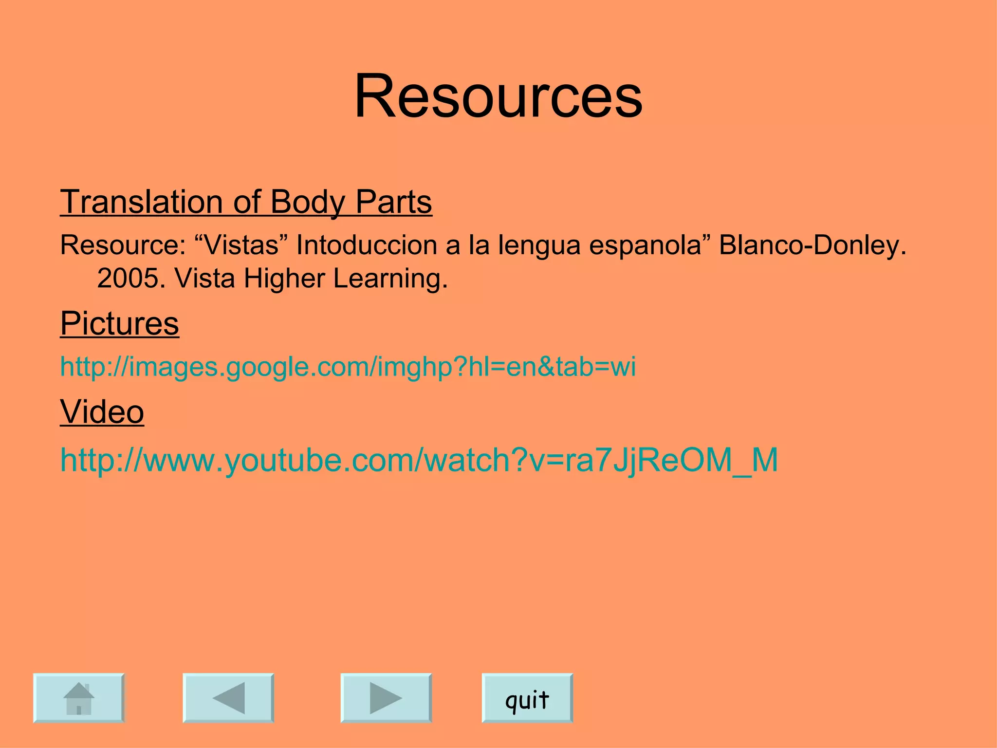Spanish Body Parts | PPT