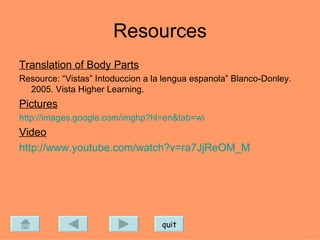 Spanish Body Parts | PPT