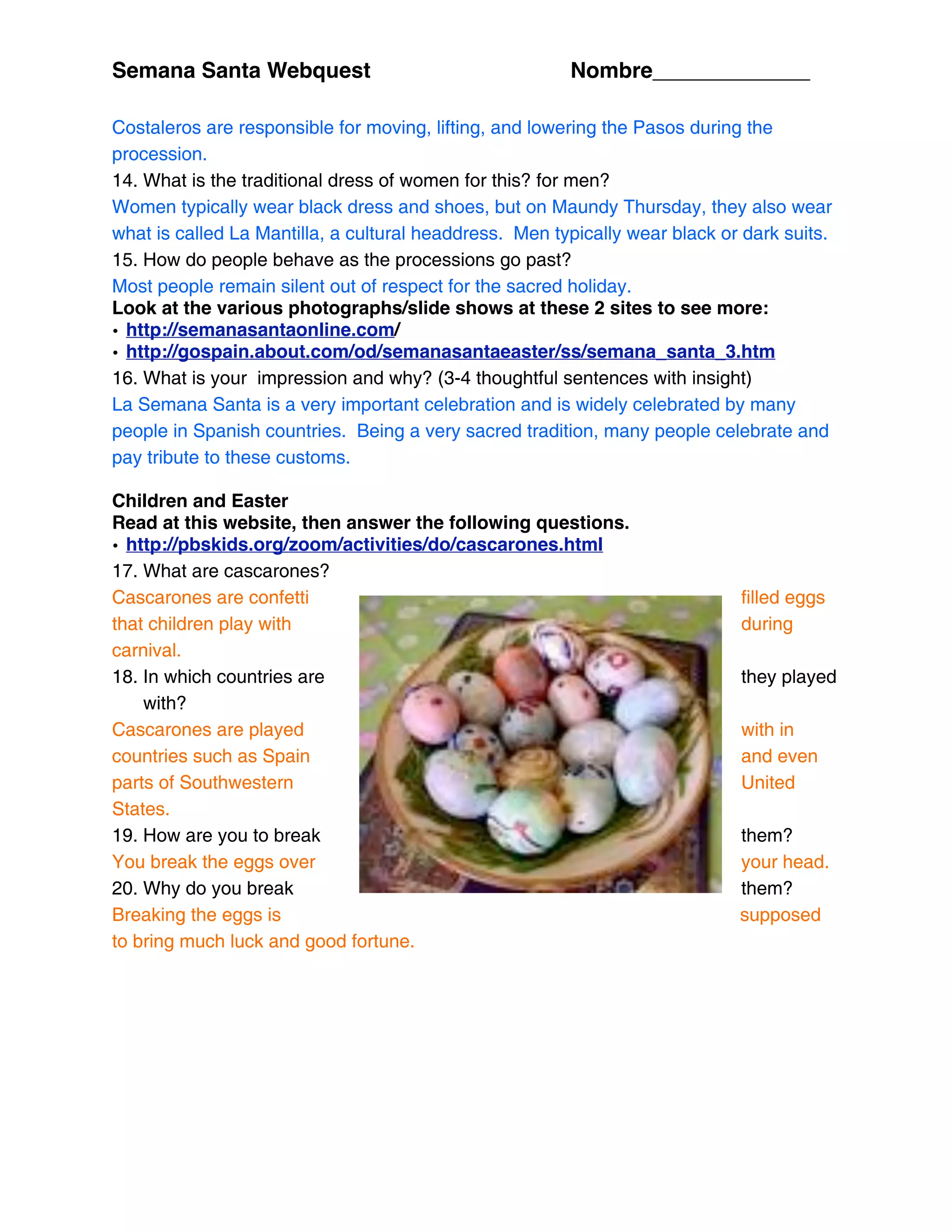 Spanish la semana santa webquest | PAGES | National & Civic Holidays ...