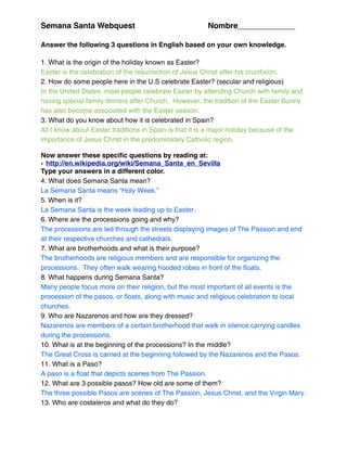 Spanish la semana santa webquest | PAGES