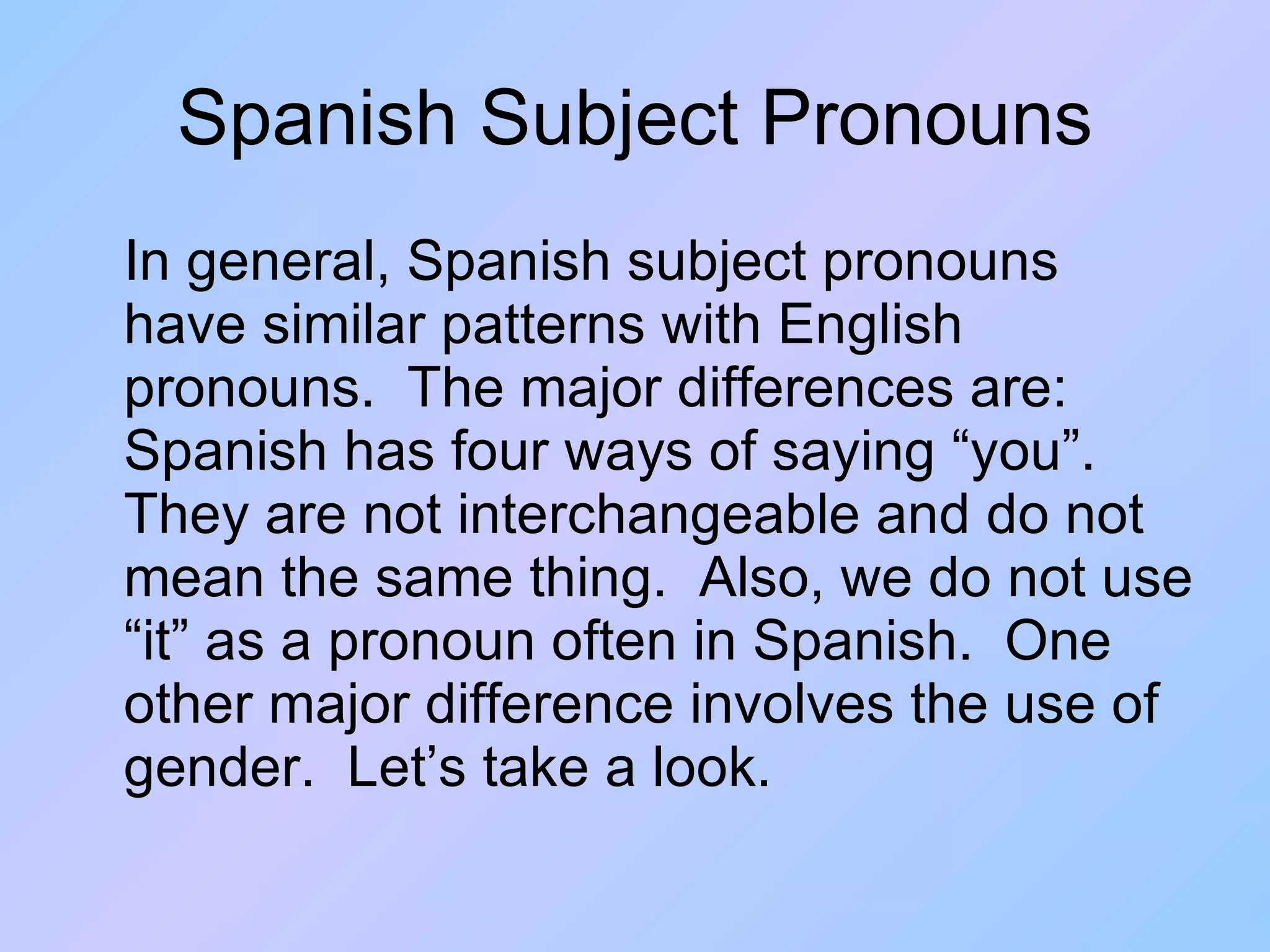 Spanish Pronouns | PPT