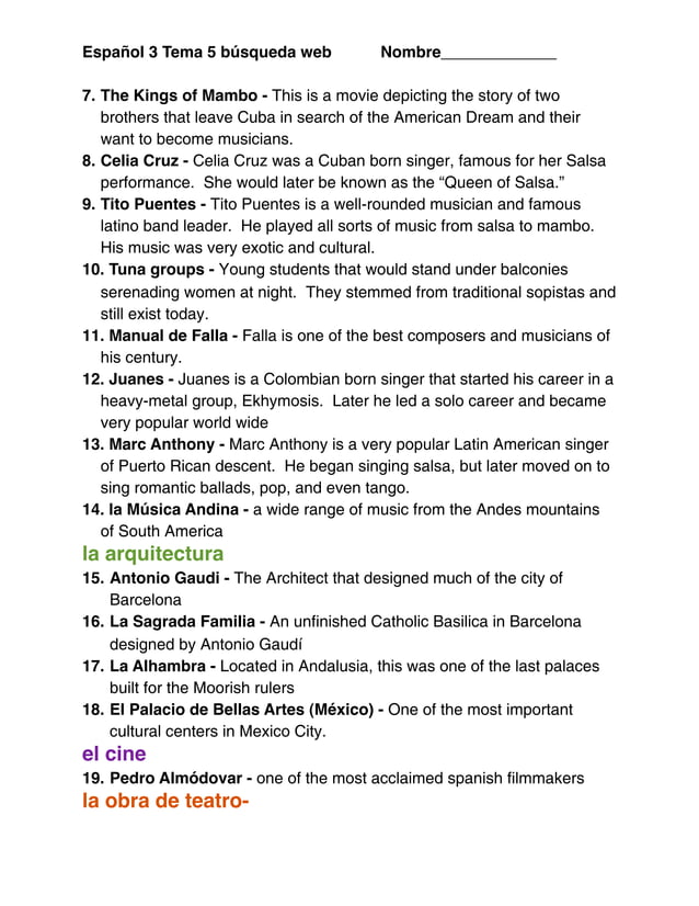 Spanish t5 art webquest | PDF