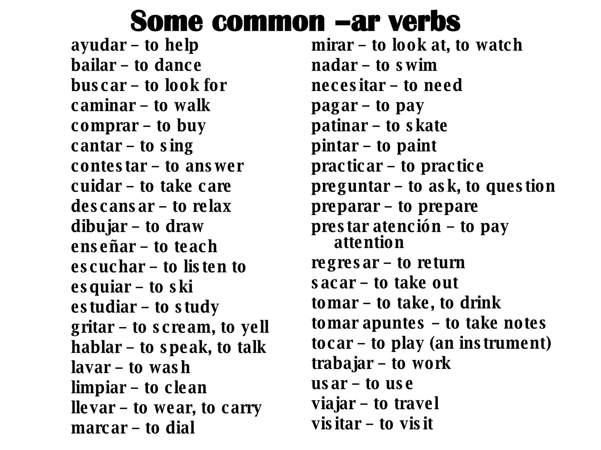 Spanish verbs that end in -ar | PPT