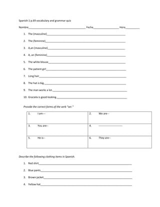 Spanish 1 quiz 9 5-13p | PDF