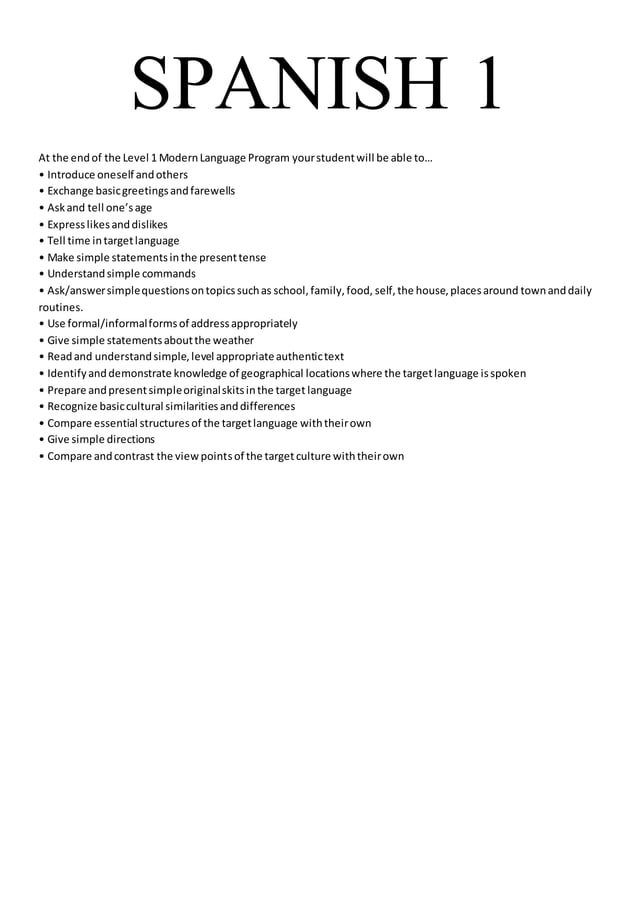 Spanish 1 syllabus 15.16