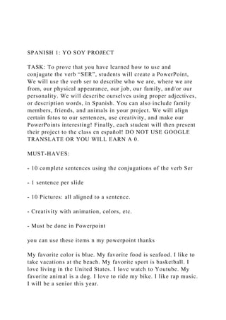 SPANISH 1 YO SOY PROJECTTASK To prove that you have learne.docx