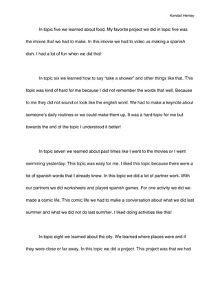 Spanish 2 final reflection | PDF