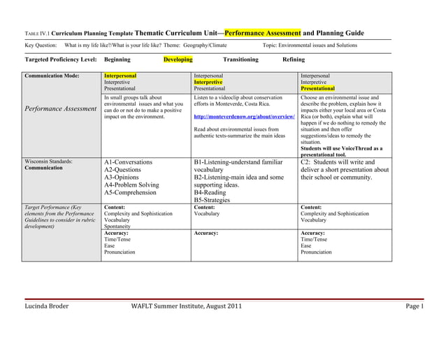 Spanish 3 environmental unit plan | DOC | Educational Assessment ...