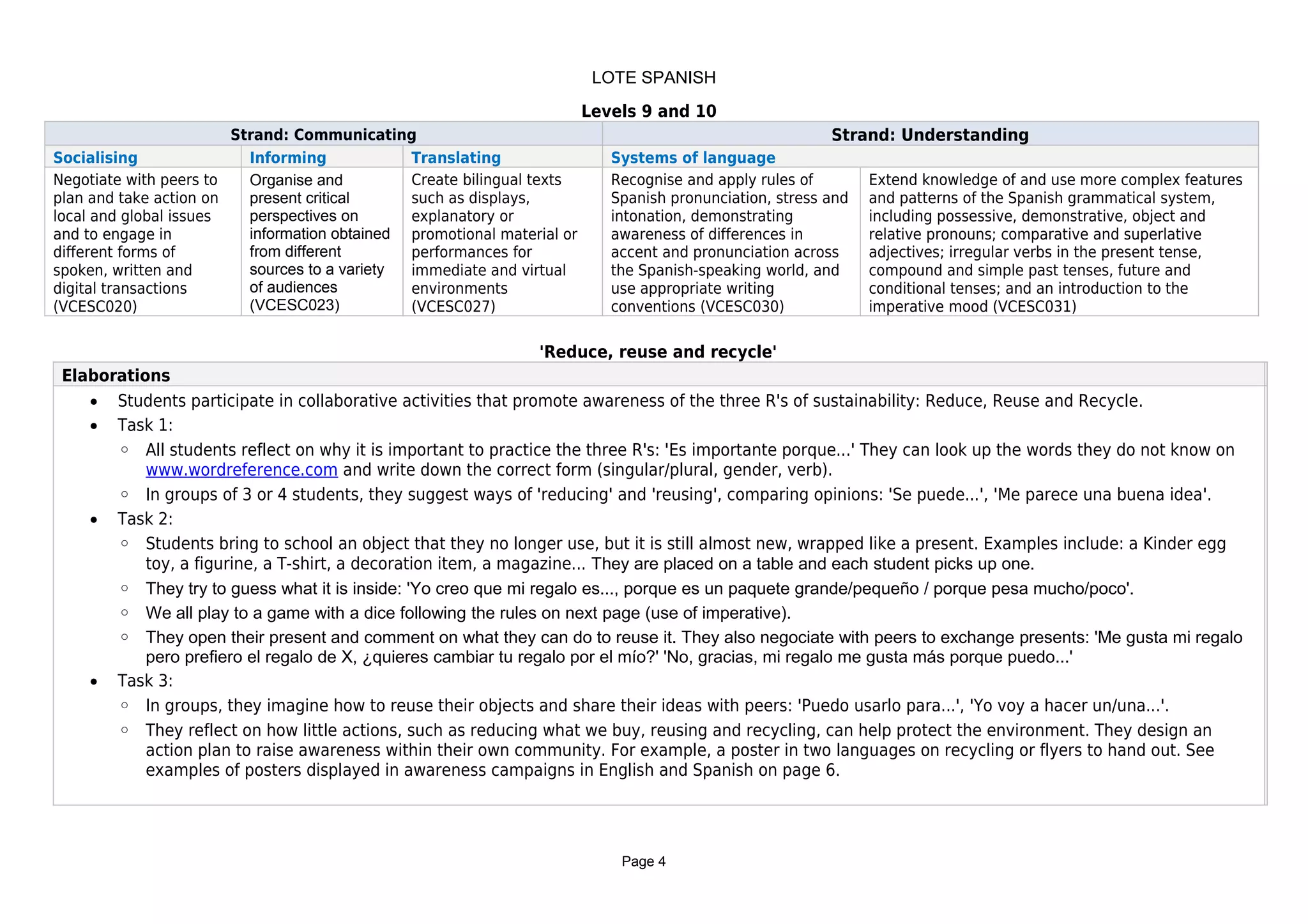 Spanish 7-10 elaborations levels 7-8 and 9-10 | PDF