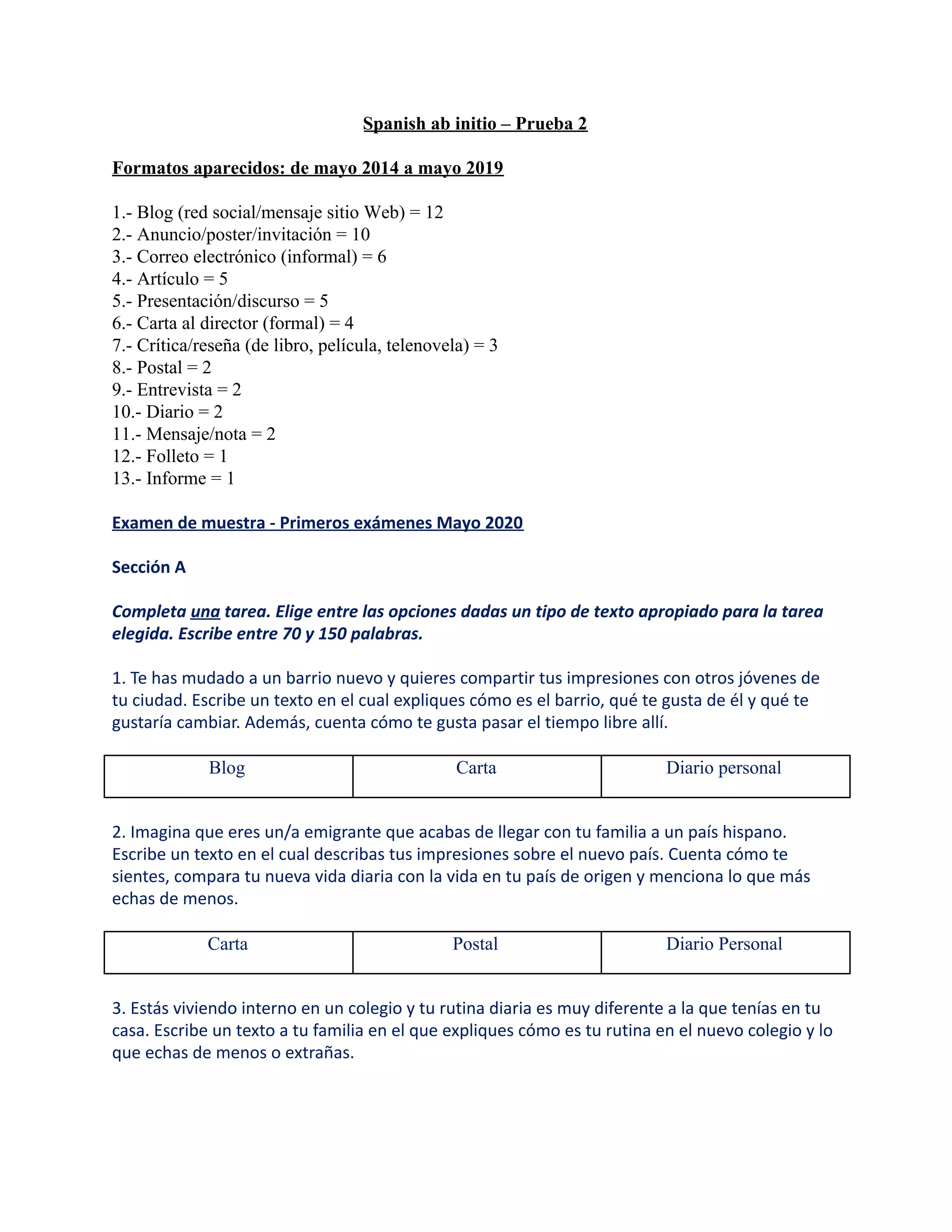 Spanish ab initio - Tipos de texto - Prueba 2.docx