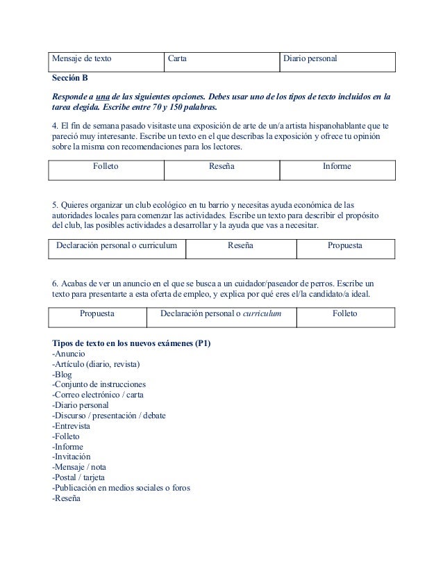 Spanish Ab Initio Tipos De Texto Prueba 2docx