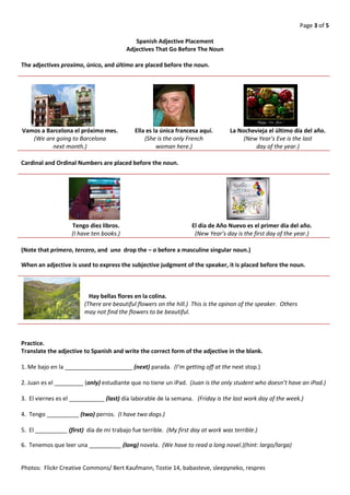 Spanish adjective placement adjectives that go before the noun | PDF