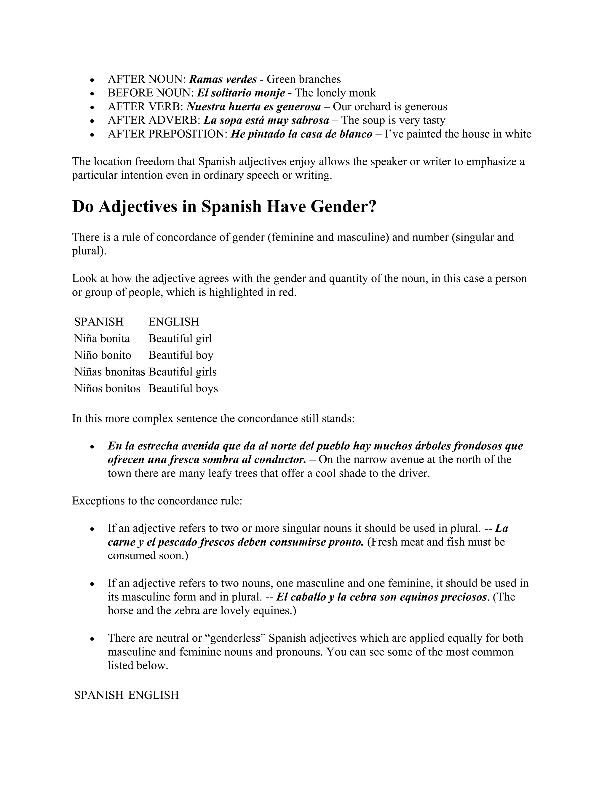 Spanish Adjectives | PDF