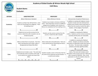 AGS Spanish Cafe Menu Rubric | PPT