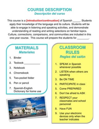 Bienvenidos a la Clase de Español | PDF