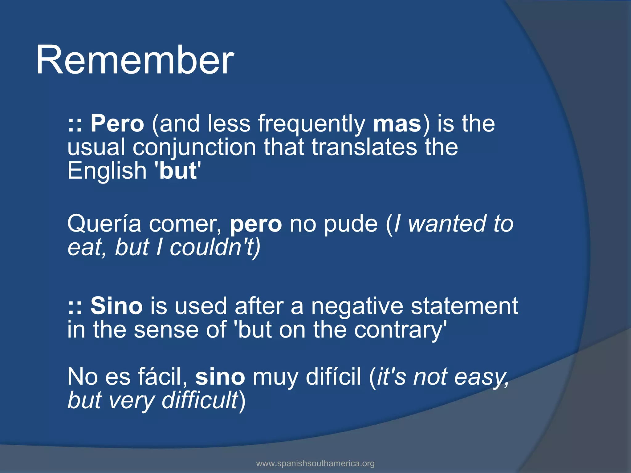 Most Common Spanish conjunctions | PPTX