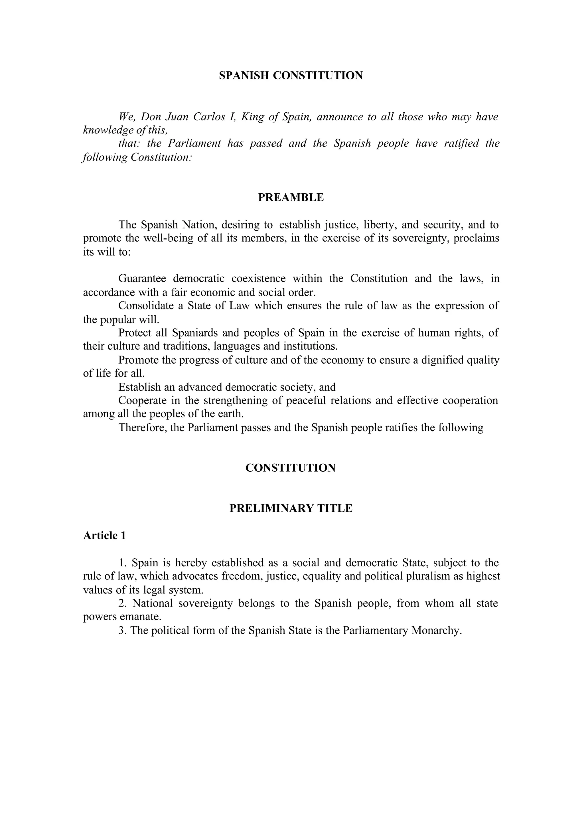 Spanish constitution in english | PDF