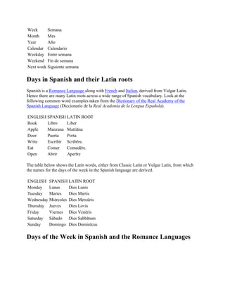 Spanish Days of The Week | PDF