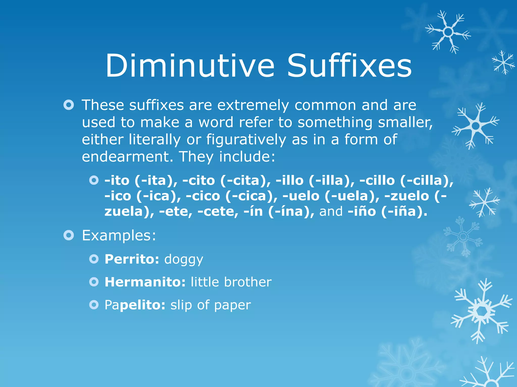 Spanish Diminutive Suffixes | PPT