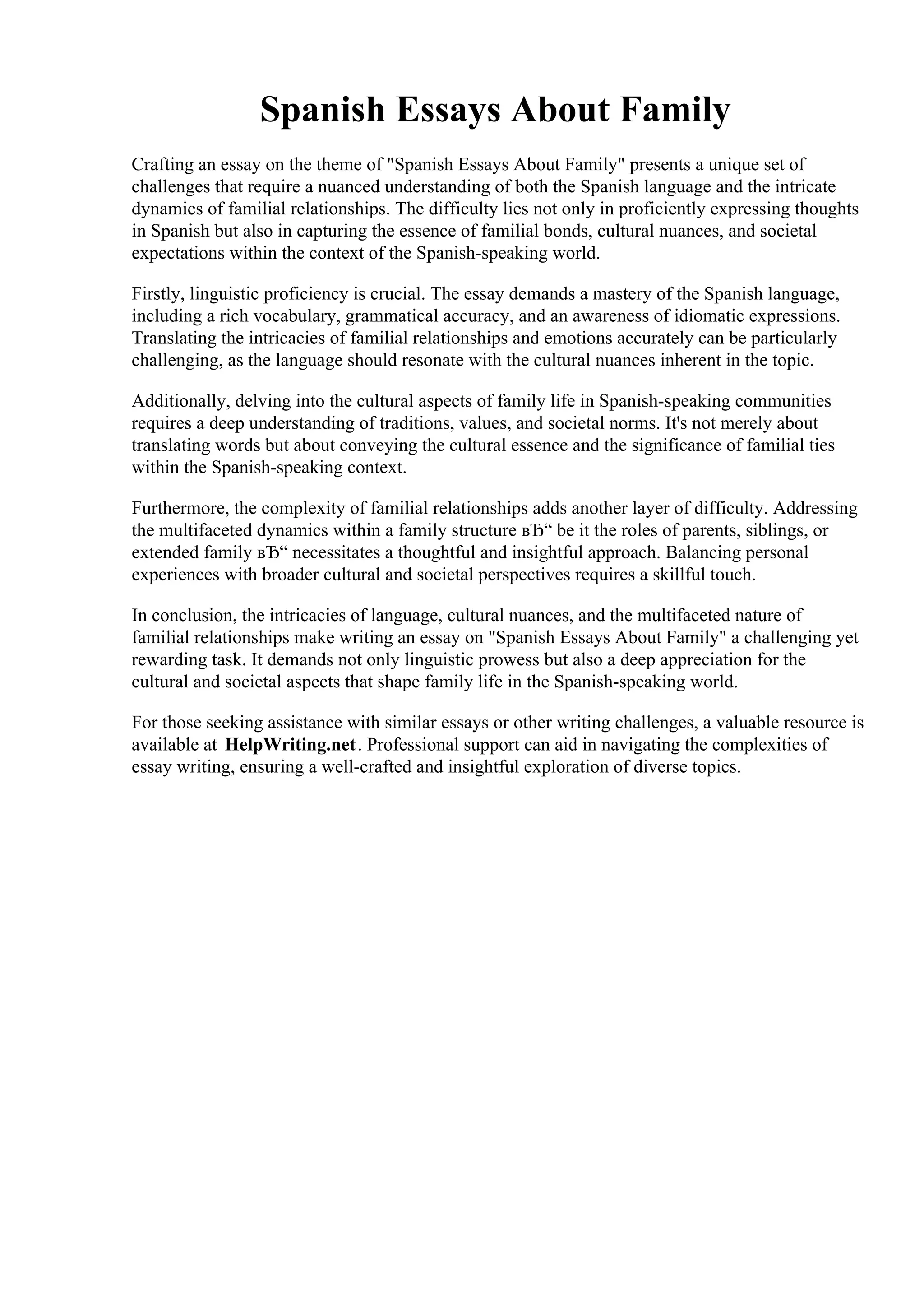 Spanish Essays About Family. Familia Spanish Family Writing ...