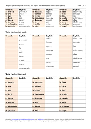 Spanish food vocabulary fruit | PDF