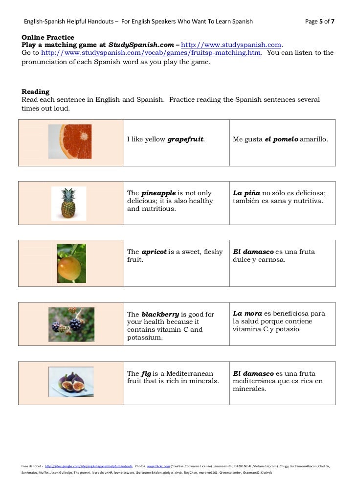 Spanish food vocabulary fruit