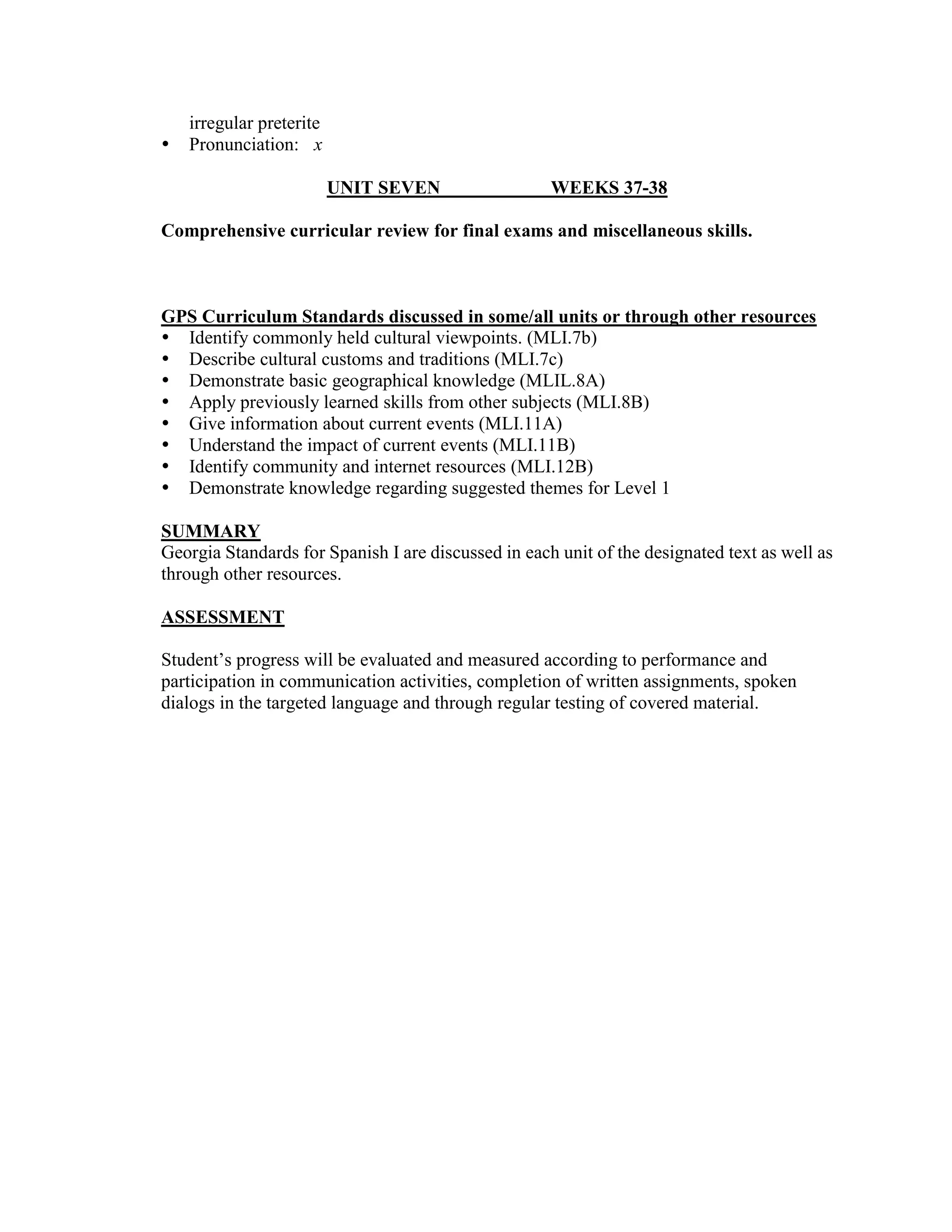 Spanish 1 curriculum map | PDF