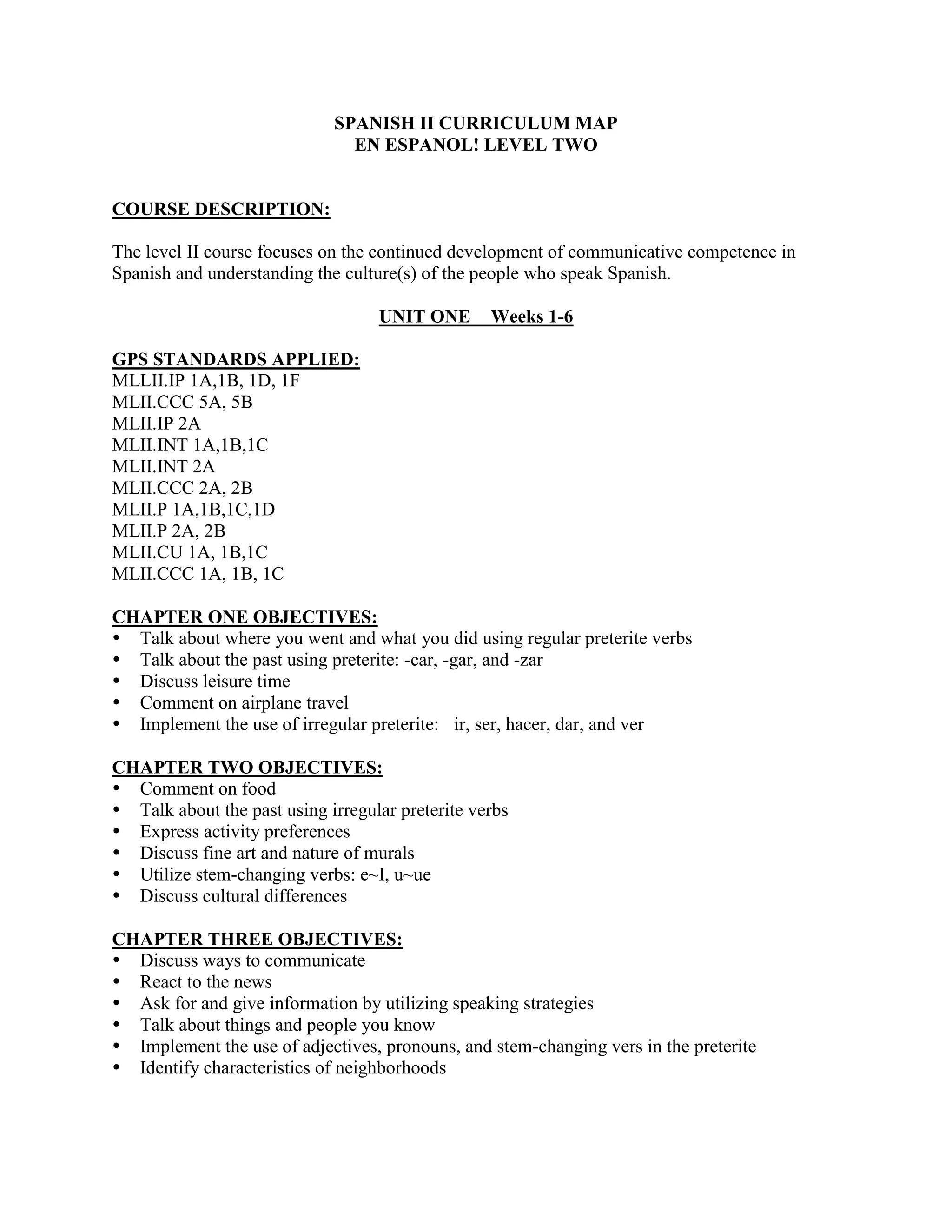 Spanish 2 curriculum map | DOCX