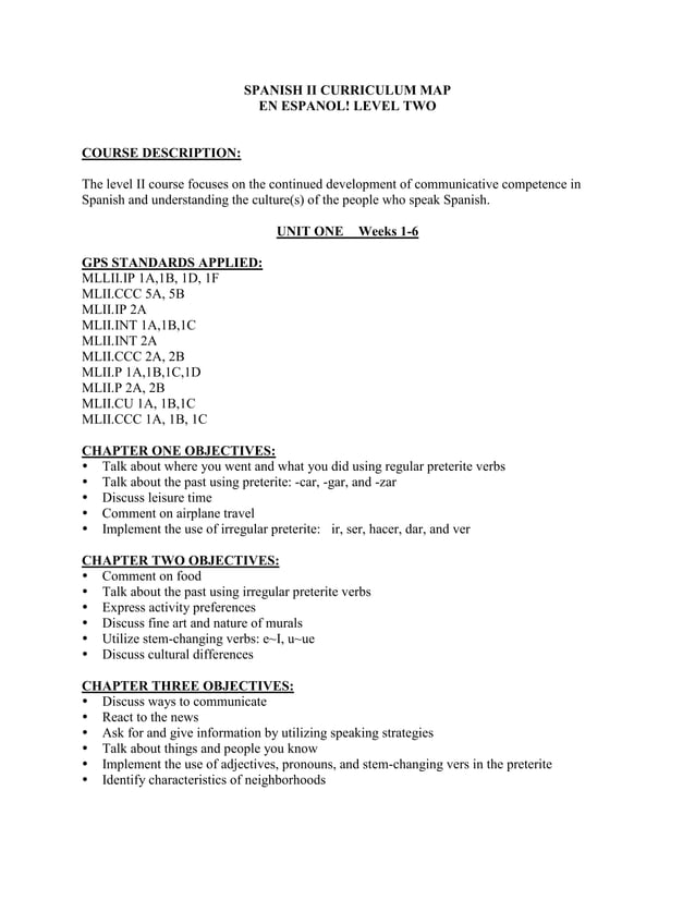 Spanish 2 curriculum map | DOCX