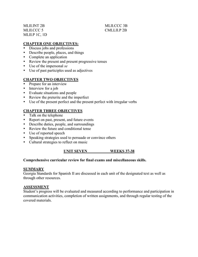 Spanish 2 curriculum map | DOCX